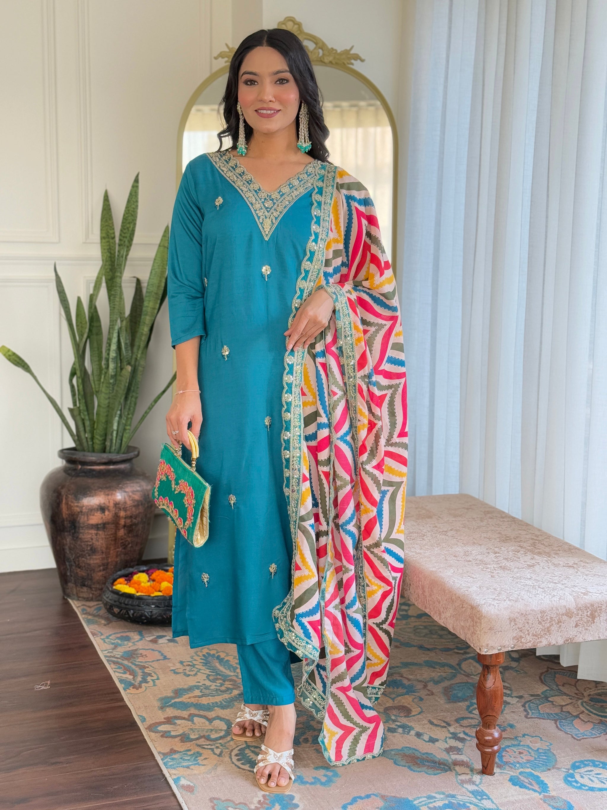 Royal Rama Viscose Embroidery Straight Kurta Suit Set